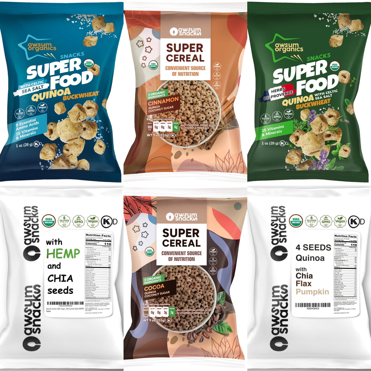 Awsum Snacks Sample Box – 6 Bags of Breakfast Cereals & Snacks Variety ...