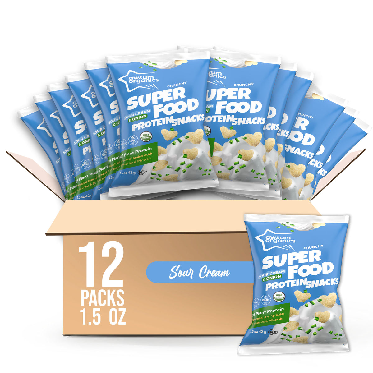 Awsum Organics Sour Cream & Onion Protein Puffs – 1.5 oz Bag, Gluten ...