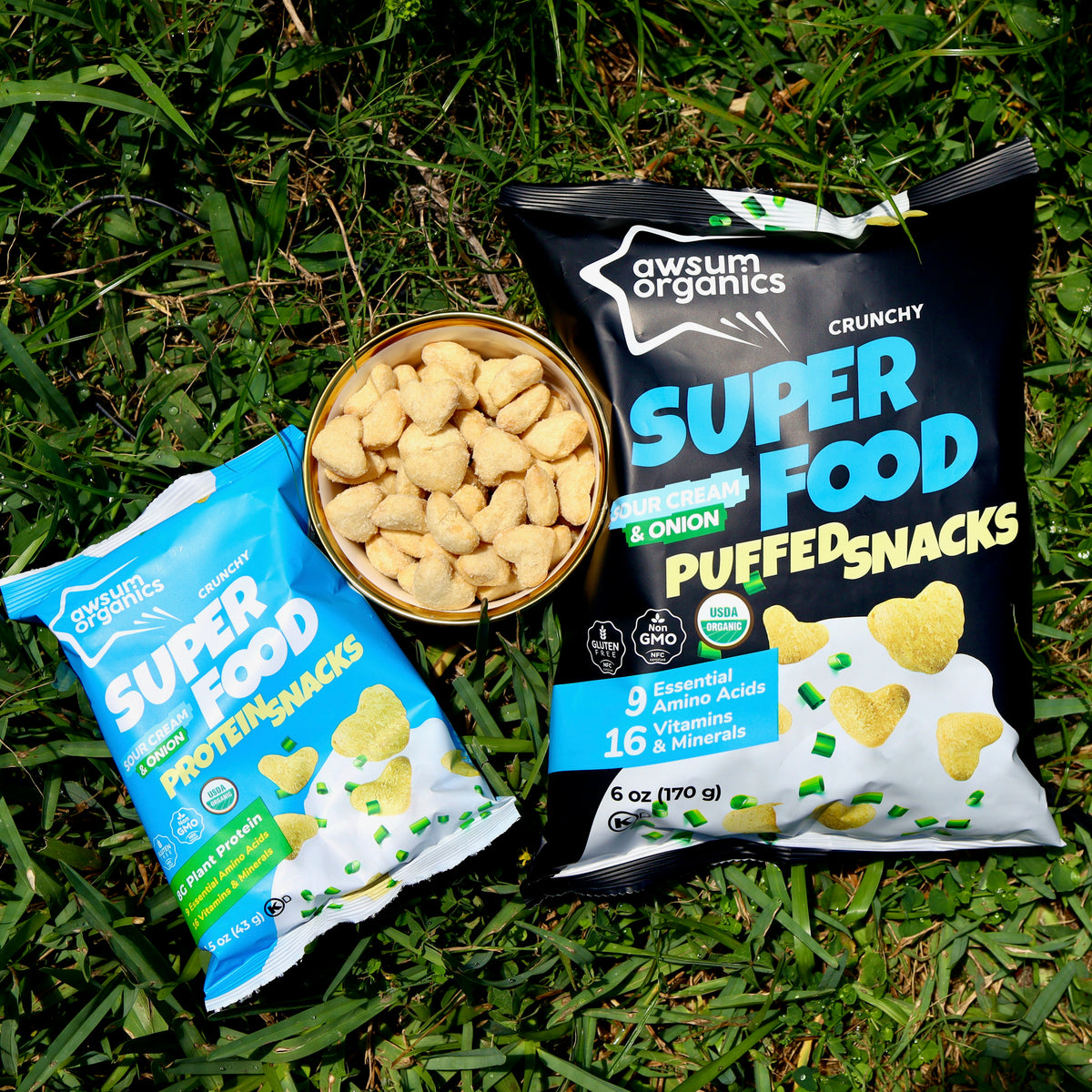 Awsum Organics Sour Cream & Onion Protein Puffs – 1.5 oz Bag, Gluten ...