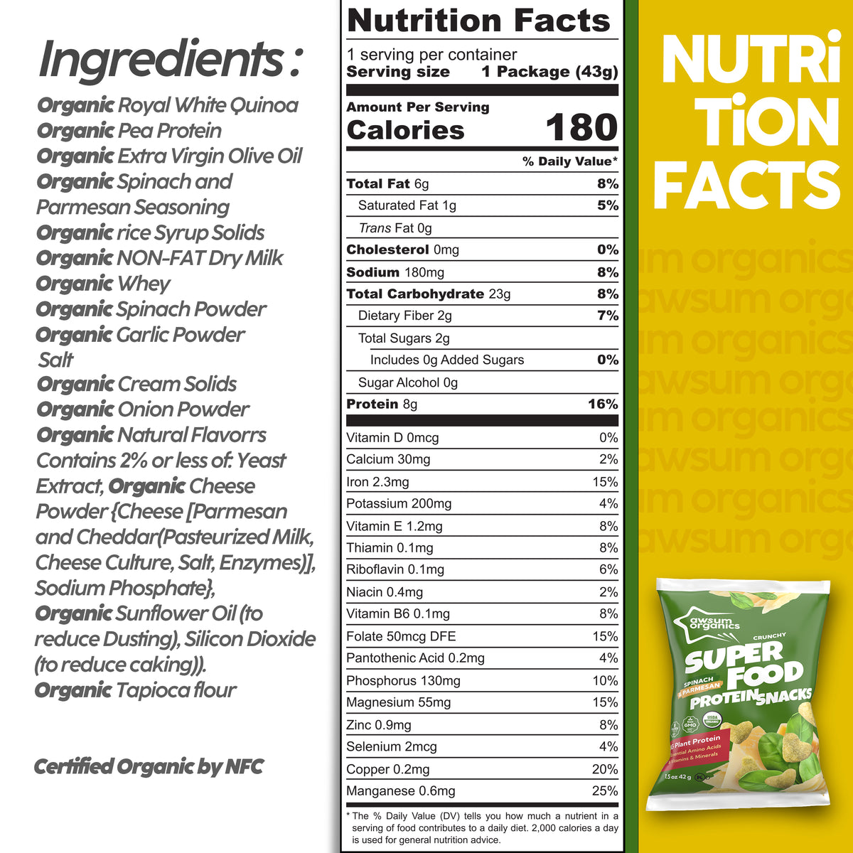 Awsum Organics Spinach & Parmesan Protein Puffs – 1.5 oz Bags, Healthy ...