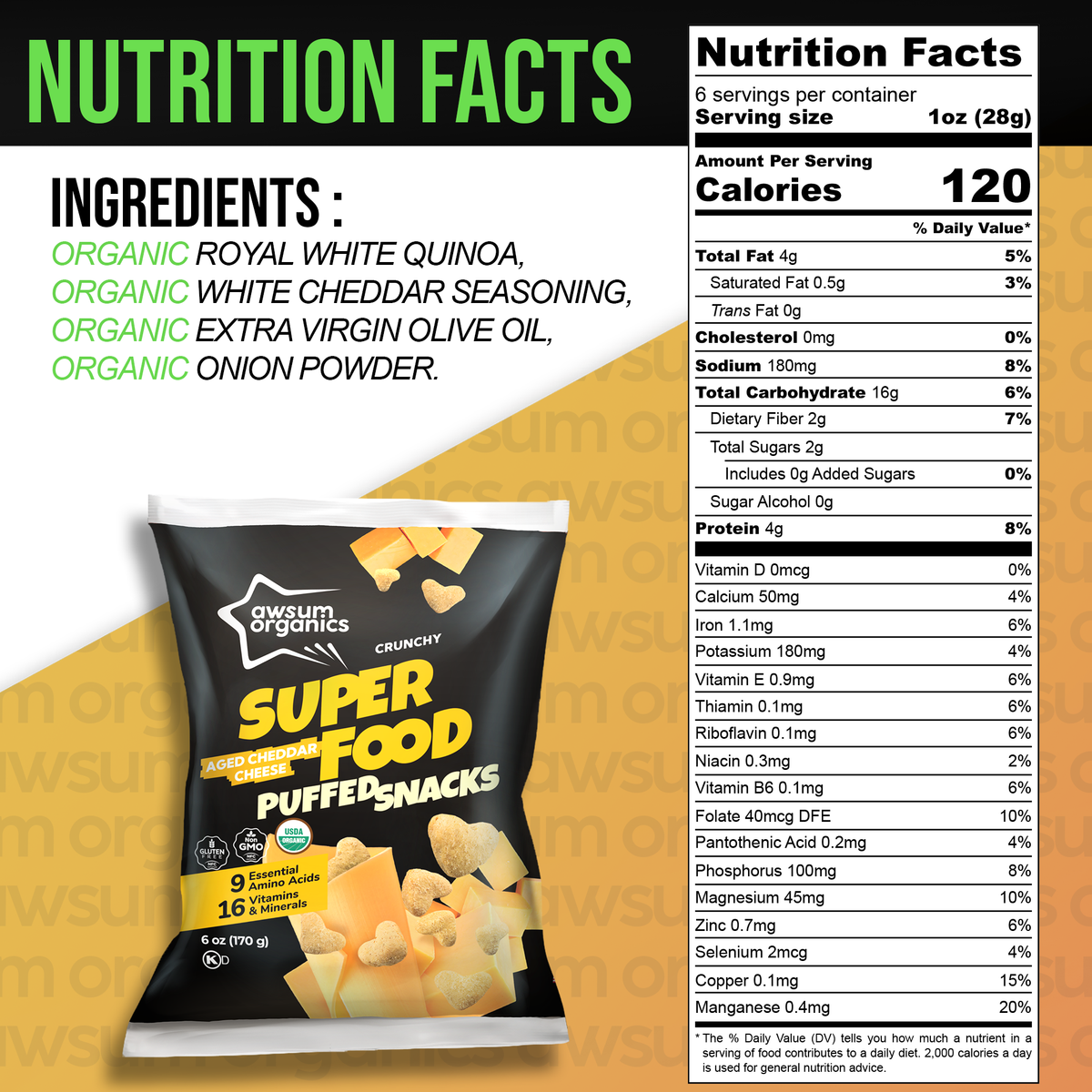 Awsum Organics Superfood Puffed Snacks Variety Box, 4 - 6oz. Bags ...